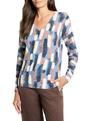 NIC+ZOE Brushstrokes Waffle Stitch V-neck Sweater - Neutral Multi