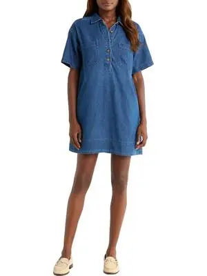 Marine Layer Liza Denim Mini Dress - Medium Wash