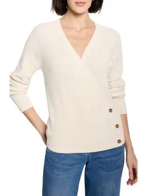 NIC+ZOE Shaker Stitch Faux Wrap Sweater - Classic Cream
