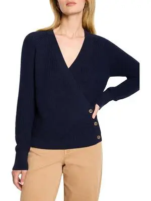 NIC+ZOE Shaker Stitch Faux Wrap Sweater - Dark Indigo