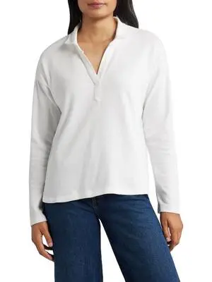 NIC+ZOE Easy Long Sleeve Cotton Polo - Paper White