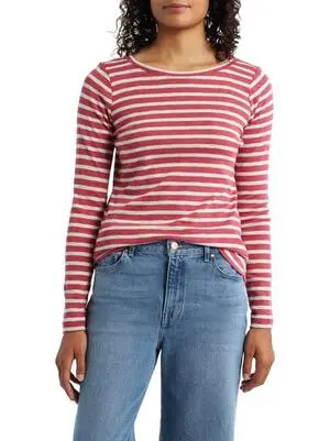 NIC+ZOE Striped Cotton-blend T-shirt - Red Multi