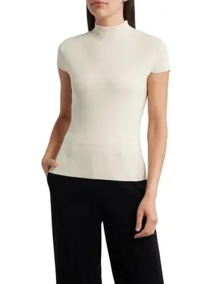 Elie Tahari The Ramona Rib Mock Neck Top - Vanilla