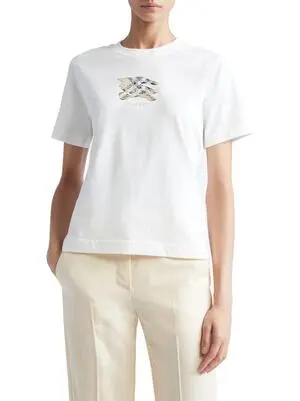 Burberry Frankie Embroidered Ekd Cotton T-shirt - Chalk