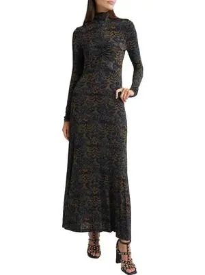 Ulla Johnson Koa Allover Print Long Sleeve Jersey Dress - Desert Jasper