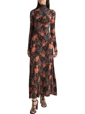 Ulla Johnson Koa Allover Print Long Sleeve Jersey Dress - Night Lily