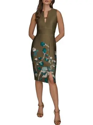 Donna Karan New York Floral Print Sleeveless Sheath Dress - Antique Green