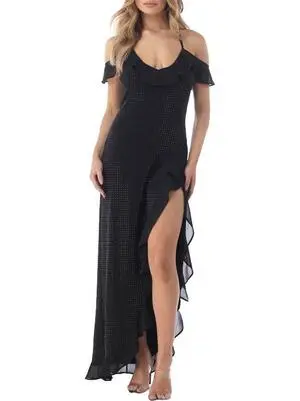 SKY Rhinestone Cold Shoulder High-low Cocktail Dress - Black