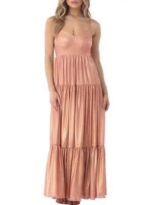SKY Metallic Tiered Maxi Dress - Peach
