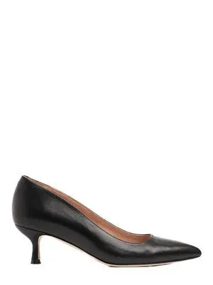 ALLY SHOES Pointed-toe Kitten Heel Pumps - Black Leather