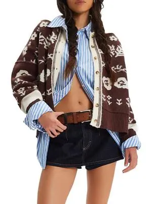 Free People Floral Jacquard Cotton-blend Cardigan - Chocolate Combo