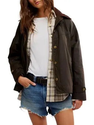 Free People Cori Waxed Cotton Jacket - Olive