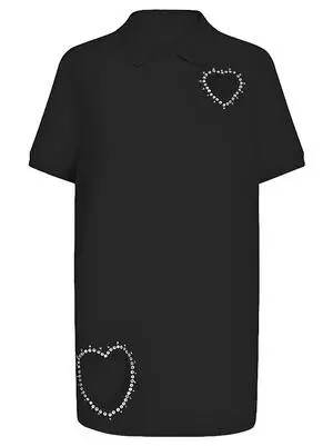 AREA Crystal Heart Cutout Polo Dress - Black