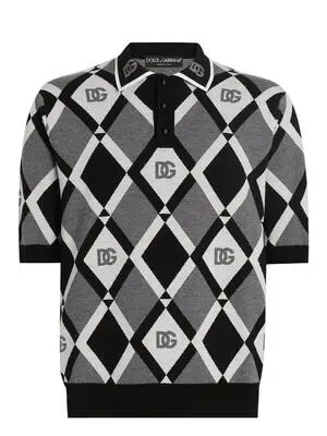 Dolce & Gabbana Wool Piqué Jacquard Polo Shirt - Multicolor