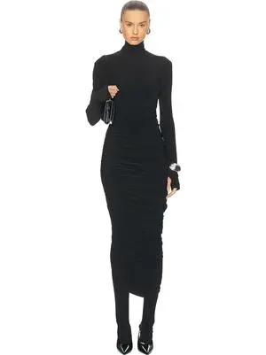 Norma Kamali Long Sleeve Turtleneck Strapless Diana Gown - Black
