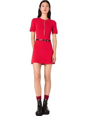 Maje Mini Ribbed Knit Dress - Red
