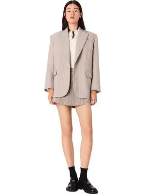 Maje Rhinestone Striped Suit Blazer - Gray