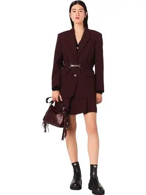 Maje Belted Suit Jacket - Burgundy / Red