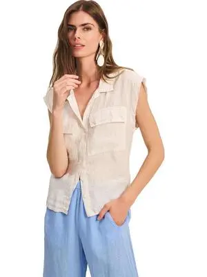 Velvet By Graham & Spencer Linen Cargo Top - Neutral