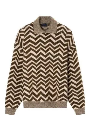 Emporio Armani Jacquard Wool-blend Jumper With Chevron Motif - Natural