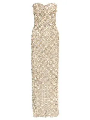 Oscar De La Renta Mother-of-pearl Embroidered Column Gown - Red
