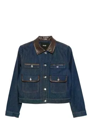Maje Leather-collar Denim Jacket - Blue
