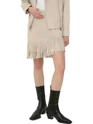BRUUNS BAZAAR Fringe Suede Skirt - Neutrals