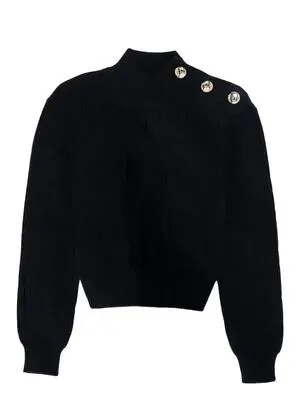 Maje High-neck Sweater With Button Detail - Blue
