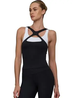 Carbon38 High Neck Cut Out Colorblock Tank - Black/white