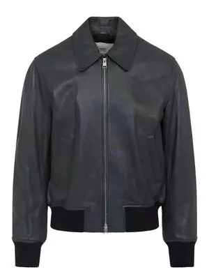 Ami Zip-front Leather Jacket - Grey