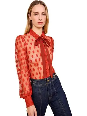 Ulla Johnson Soraya Lace Neck-tie Blouse - Ruby