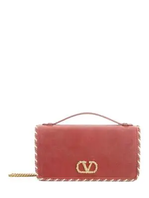 Valentino Garavani Vlogo Signature Velvet Chain Wallet - Pink