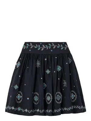 AGUA BENDITA Nori Relicario Embroidered Linen Mini Skirt