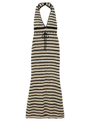 Faithfull The Brand Torcello Striped Crocheted Cotton Maxi Dress - Black