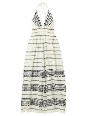 LEMLEM Gete Striped Cotton Halterneck Midi Dress Ecru