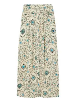 Agua Bendita Embellished Printed Maxi Skirt - Cream