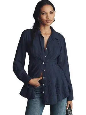 Maeve Waisted Buttondown Tunic Navy