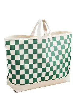 DAILY PRACTICE BY ANTHROPOLOGIE Canvas Checkered Tote Bag - Green Check