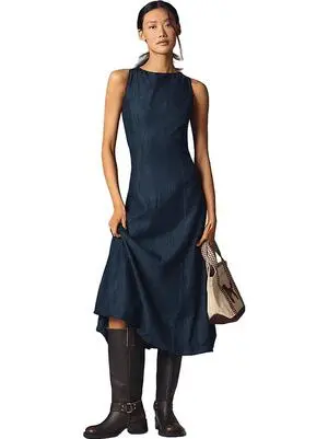 Anthropologie Boat-neck Denim Midi Dress - Blue