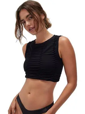 Free People Textured Super-cropped Top - Black