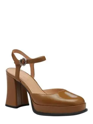 COACH Tea Rose Leather Platform Pumps Honey Brown