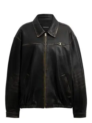 Coach Loved Leather Heritage C Oversized Leather Jacket - Black