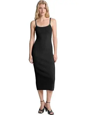 Michael Kors Chain Ribbed Knit Midi Dress - Black