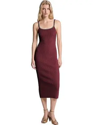 Michael Kors Chain Ribbed Knit Midi Dress - Red