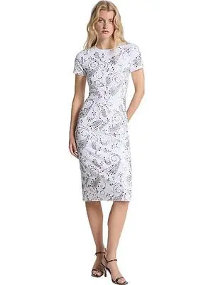 Michael Kors Studded Paisley Scuba Midi Dress - White