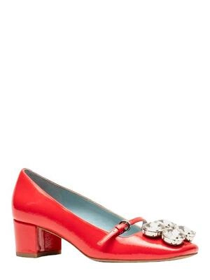 FRANCES VALENTINE Josephine Square-Toe Leather Pumps Geranium