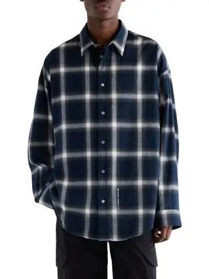 Acne Studios Setar Shadow Check Long Sleeve Flannel Button-up Shirt - Navy Multi