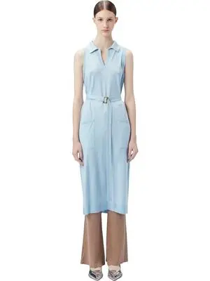 GOBI MONGOLIAN CASHMERE Sleeveless Silk Cashmere Polo Dress - Powder Blue