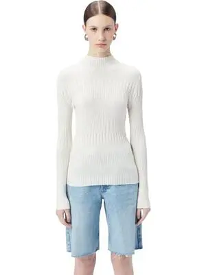 GOBI MONGOLIAN CASHMERE High-neck Ribbed Cotton, Silk, And Cashmere Blend Sweater - Whisper White