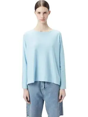 GOBI MONGOLIAN CASHMERE Boatneck Cotton Silk Cashmere Blend Sweater - Aquamarine